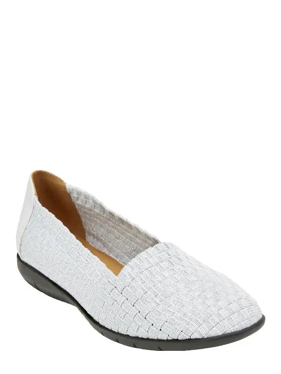 COMFORTVIEW Bethany Stretch Woven Slip-on Flat - White Metallic