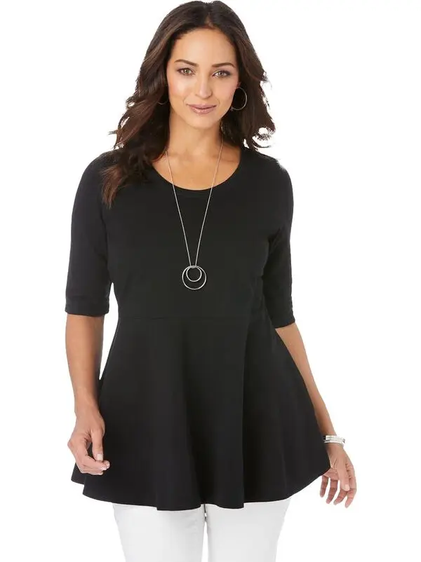 JESSICA LONDON Stretch Cotton Peplum Tunic - Black