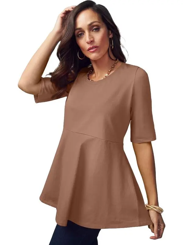 JESSICA LONDON Stretch Cotton Peplum Tunic - Creamy Mocha