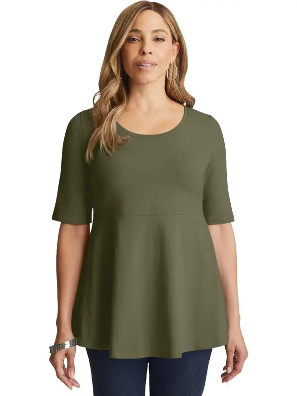 JESSICA LONDON Stretch Cotton Peplum Tunic - Dark Olive Green