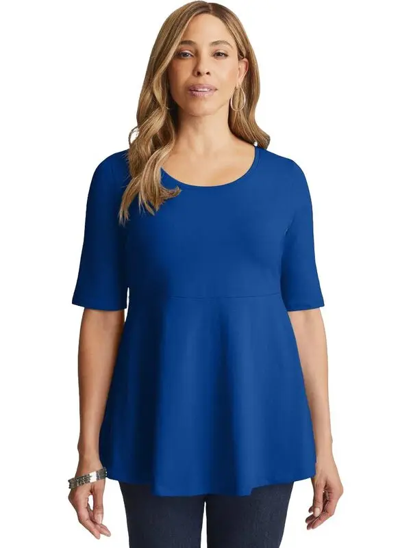 JESSICA LONDON Stretch Cotton Peplum Tunic - Dark Sapphire