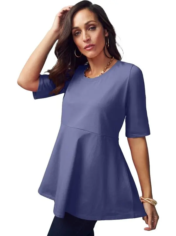 JESSICA LONDON Stretch Cotton Peplum Tunic - Deep Dusk