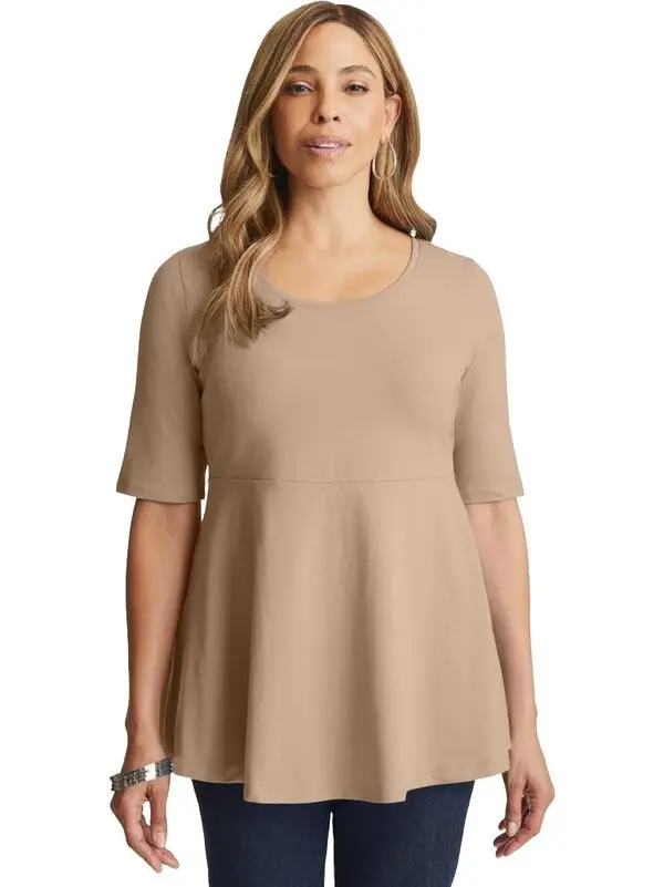JESSICA LONDON Stretch Cotton Peplum Tunic - New Khaki