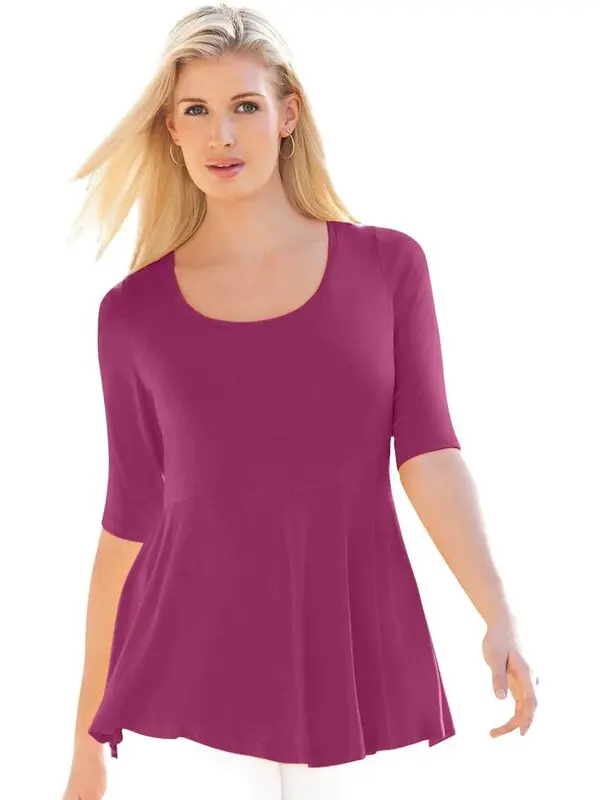 JESSICA LONDON Stretch Cotton Peplum Tunic - Raspberry