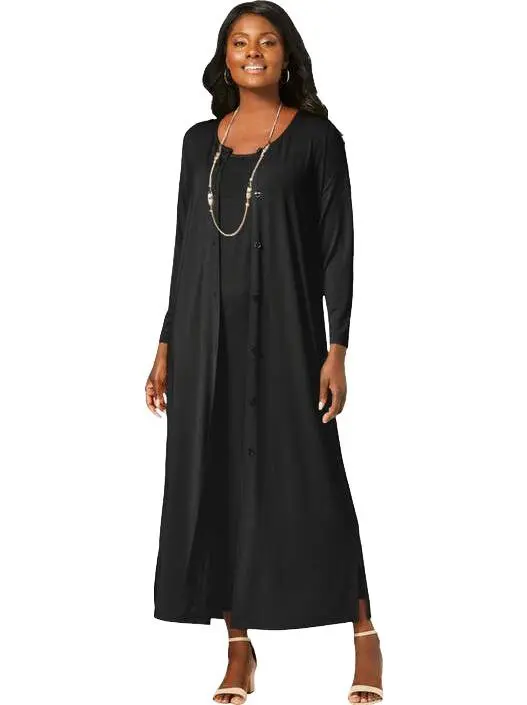 JESSICA LONDON Stretch Knit Duster Set - Black