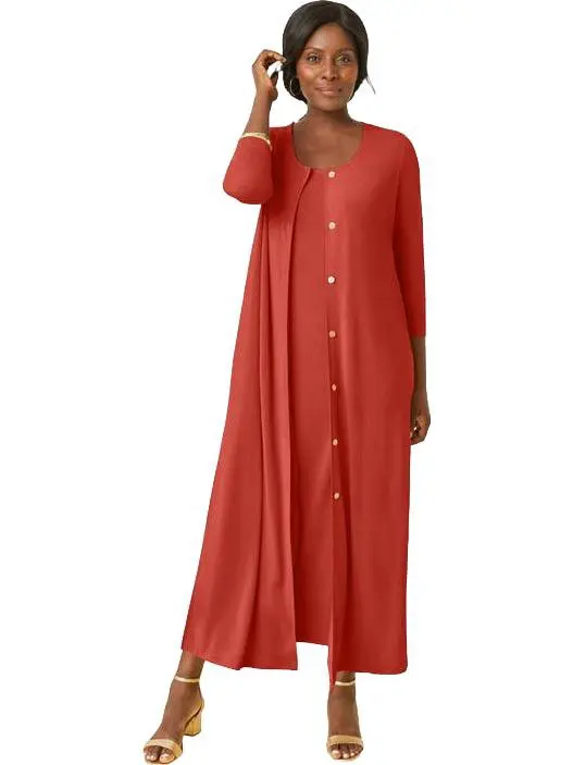 JESSICA LONDON Stretch Knit Duster Set - Burnt Red