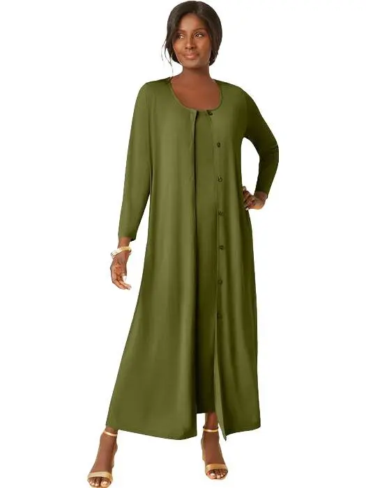 JESSICA LONDON Stretch Knit Duster Set - Moss Green