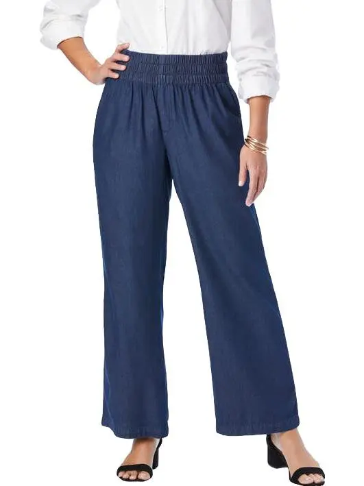 JESSICA LONDON Chambray Wide-leg Trousers - Indigo