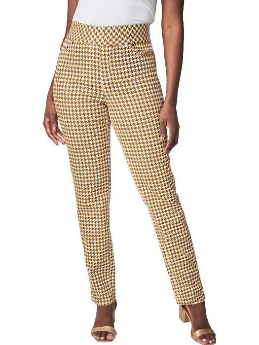 JESSICA LONDON Comfort Waist Stretch Denim Straight Leg Jean - Clove White Houndstooth