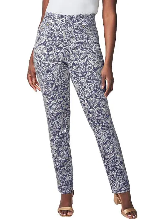 JESSICA LONDON Stretch Denim Straight-leg Jeans - Deep Dusk Scroll