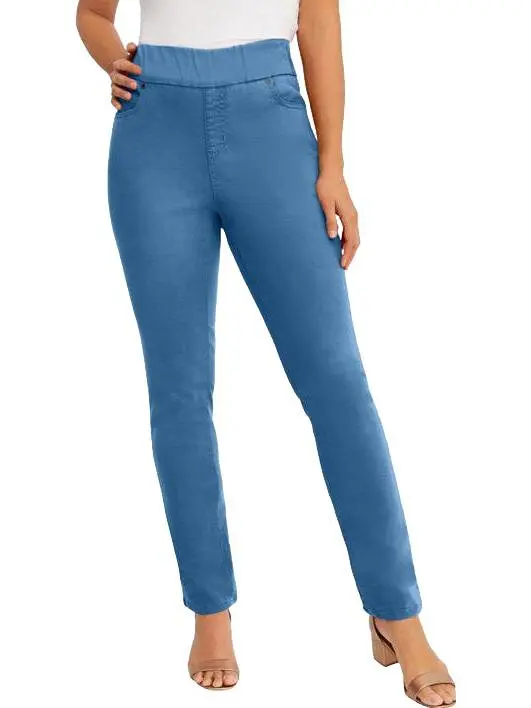 JESSICA LONDON Comfort Waist Stretch Denim Straight Leg Jean - Dusty Indigo