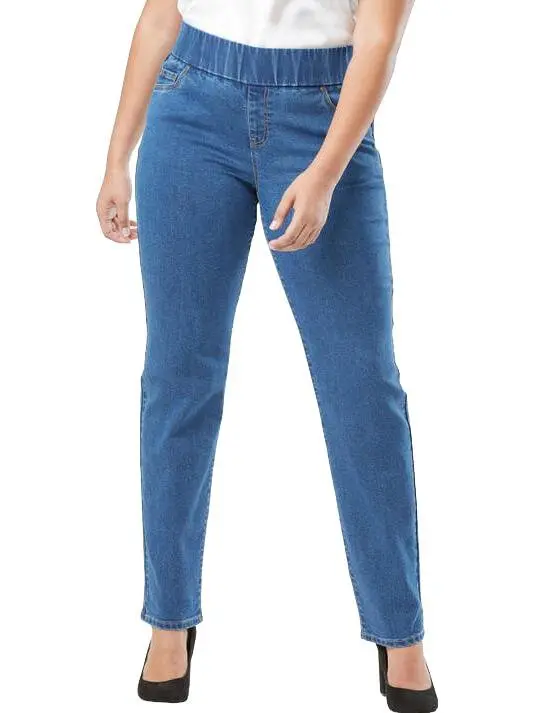 JESSICA LONDON Comfort Waist Stretch Denim Straight Leg Jean - Medium Stonewash