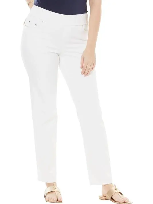 JESSICA LONDON Comfort Waist Stretch Denim Straight Leg Jean - White
