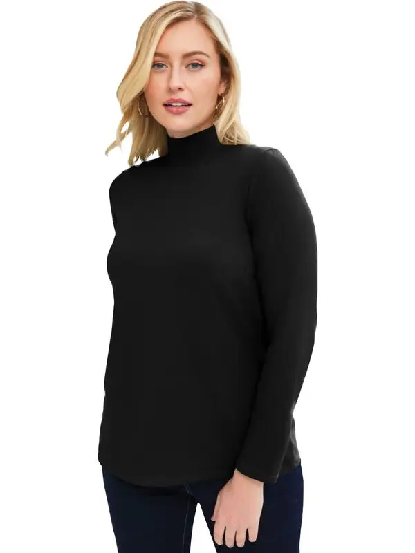 JESSICA LONDON Long Sleeve Mockneck Tee - Black