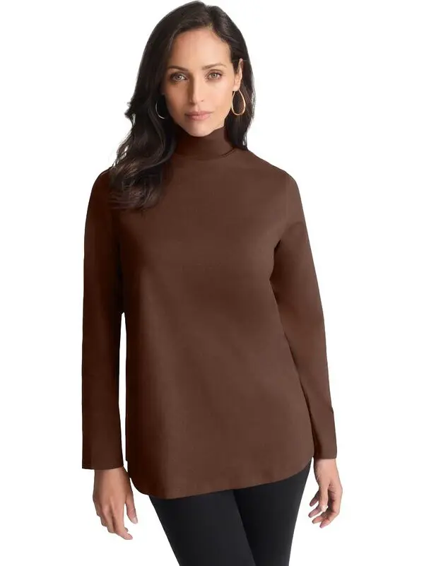 JESSICA LONDON Long Sleeve Mockneck Tee - Rich Brown