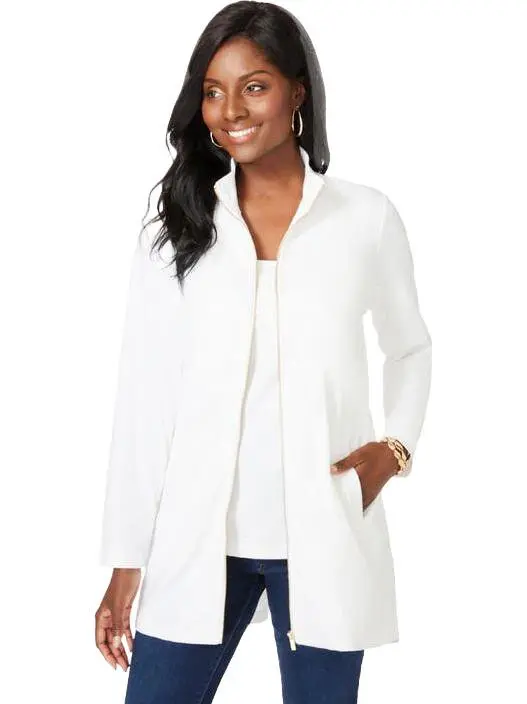 JESSICA LONDON Stretch Cotton Hi-low Jacket - White