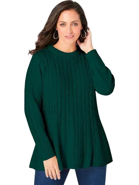 JESSICA LONDON Cable Peplum Top - Emerald Green