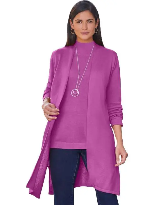 JESSICA LONDON Fine Gauge Knit Cardigan Topper - Deep Orchid