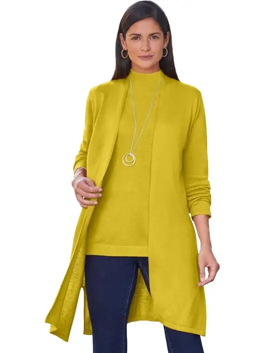 JESSICA LONDON Fine Gauge Embellished Cardigan Topper - Golden Citrus