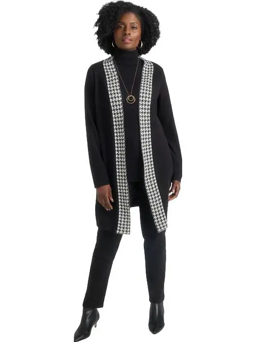 JESSICA LONDON Fine Gauge Cardigan Topper - Ivory Houndstooth