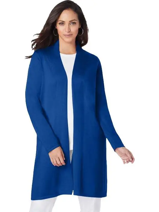 JESSICA LONDON Fine Gauge Knit Cardigan Topper - Sapphire