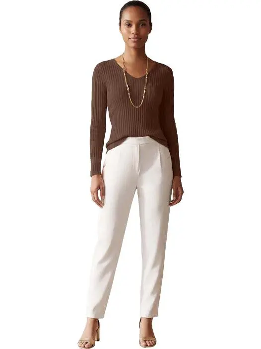 JESSICA LONDON V-neck Ribbed Long Sleeve Sweater - Rich Brown