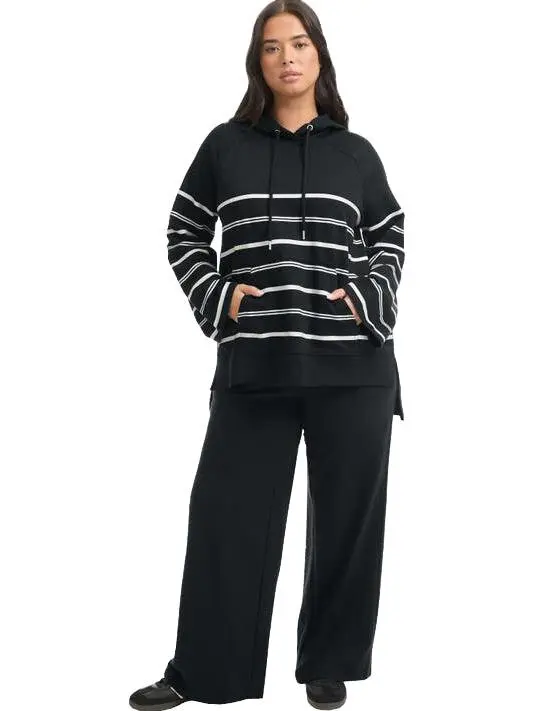 JUNE + VIE Bell-sleeve French Terry Pullover - Black Horizontal Stripe
