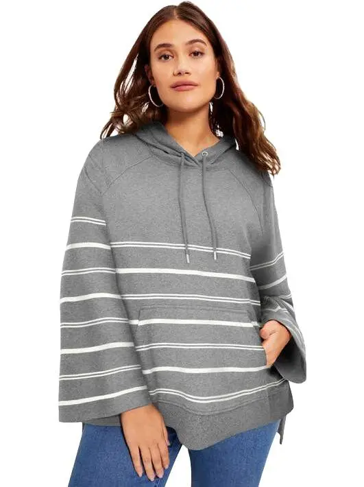 JUNE + VIE Bell-sleeve French Terry Pullover - Gray