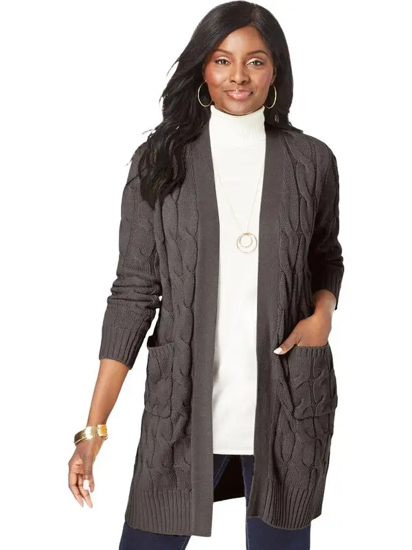 JESSICA LONDON Cable Duster Cardigan Sweater - Heather Charcoal