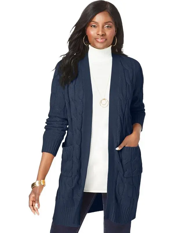 JESSICA LONDON Cable Duster Cardigan Sweater - Navy