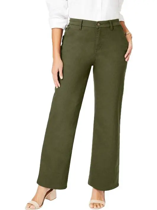 JESSICA LONDON True Fit Stretch Denim Wide Leg Jean - Dark Olive Green