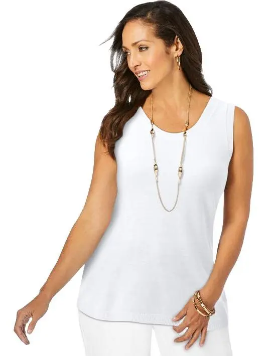 JESSICA LONDON Scoop-neck Sweater Tank - White