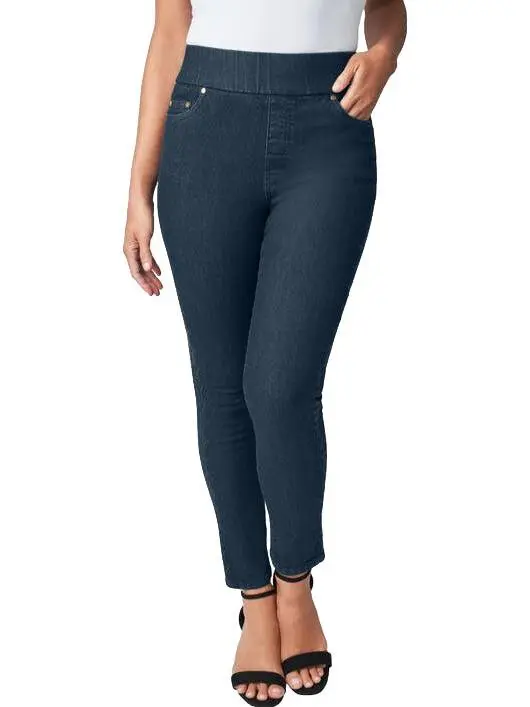 JESSICA LONDON Comfort Waist Scalloped Ankle Jeans - Indigo