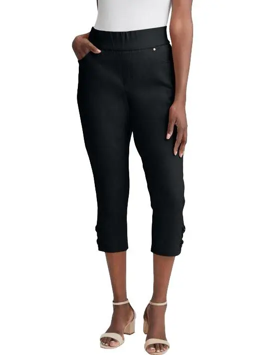 JESSICA LONDON Comfort Waist Stretch Denim Lace-up Capri - Black