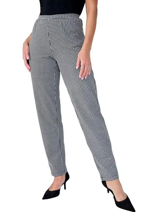 JESSICA LONDON Everyday Stretch Cotton Straight Leg - Black Mini Houndstooth