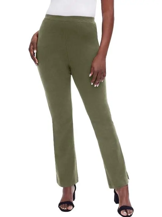 JESSICA LONDON Everyday Stretch Cotton Straight Leggings - Dark Olive Green