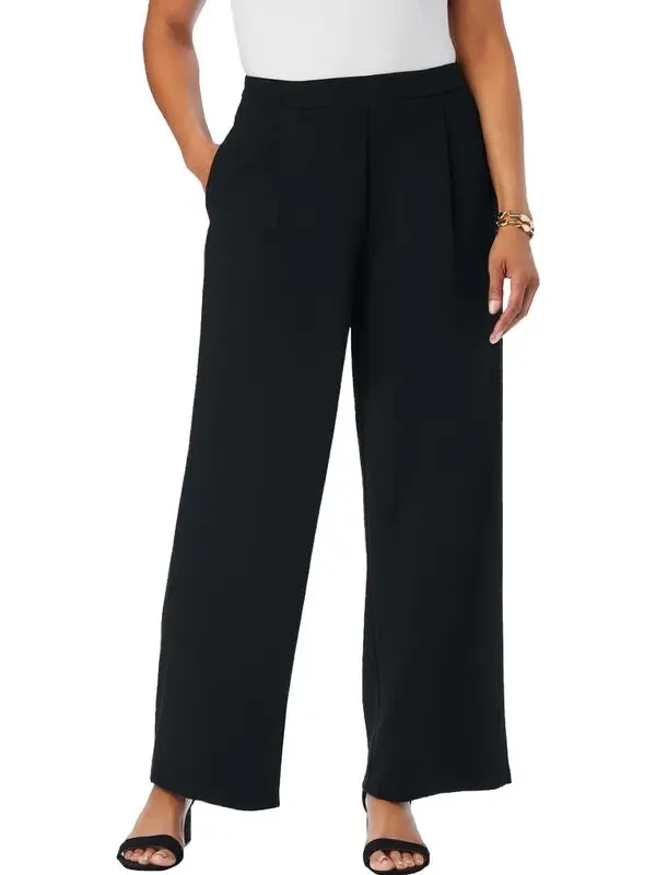 JESSICA LONDON Stretch Knit Crepe Wide Leg Pant - Black