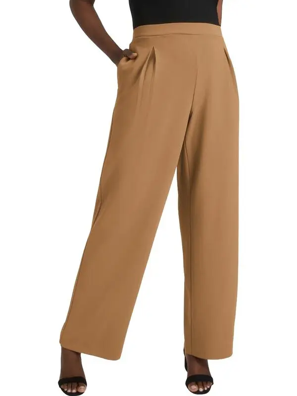 JESSICA LONDON Stretch Knit Crepe Wide Leg Pant - Brown Maple