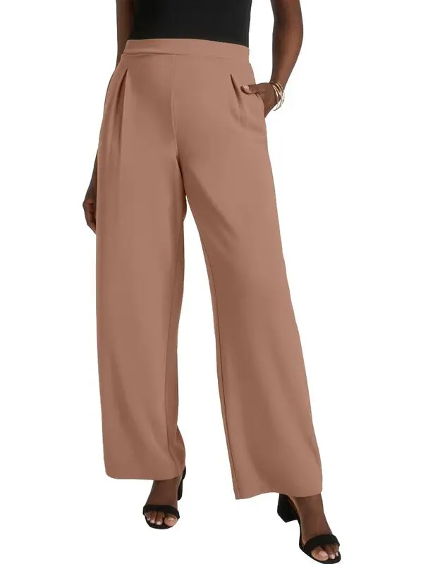 JESSICA LONDON Stretch Knit Crepe Wide Leg Pant - Creamy Mocha