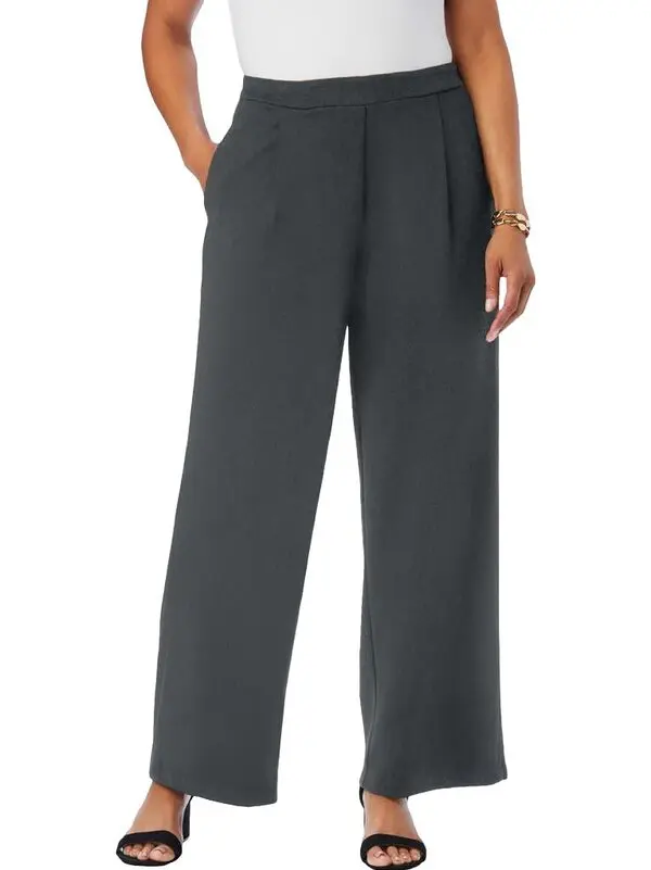 JESSICA LONDON Stretch Knit Crepe Wide Leg Pant - Dark Charcoal