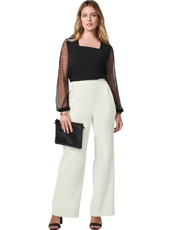 JESSICA LONDON Stretch Knit Crepe Wide Leg Pant - Ivory