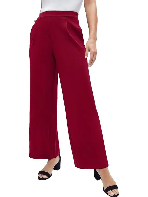 JESSICA LONDON Stretch Knit Crepe Wide Leg Pant - Rich Burgundy