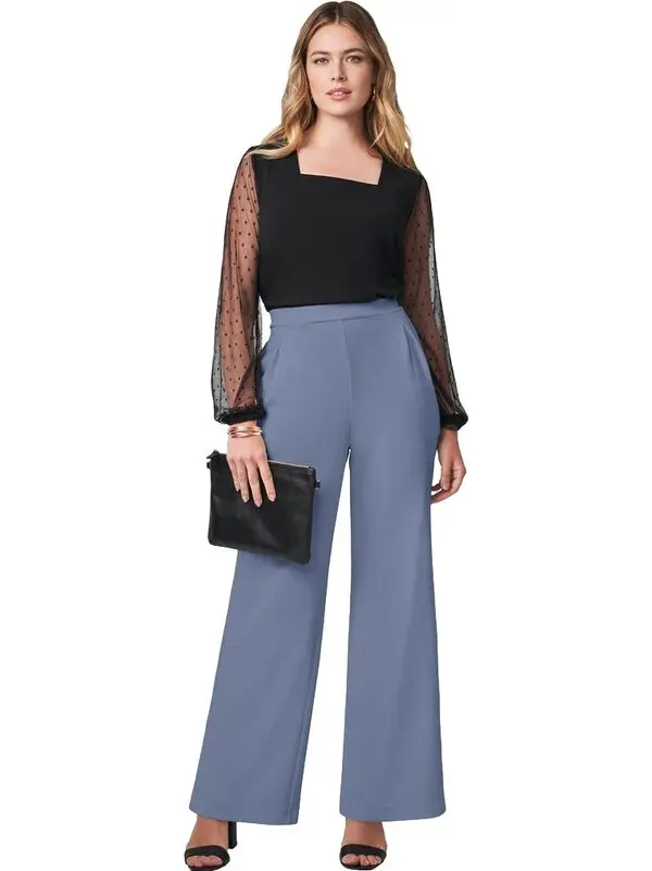 JESSICA LONDON Stretch Knit Crepe Wide Leg Pant - Slate Grey