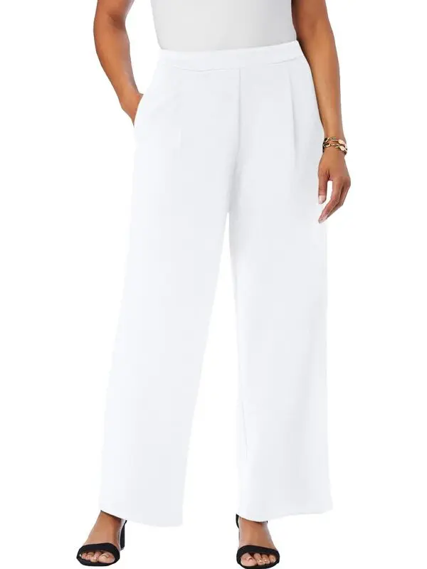 JESSICA LONDON Stretch Knit Crepe Wide Leg Pant - White