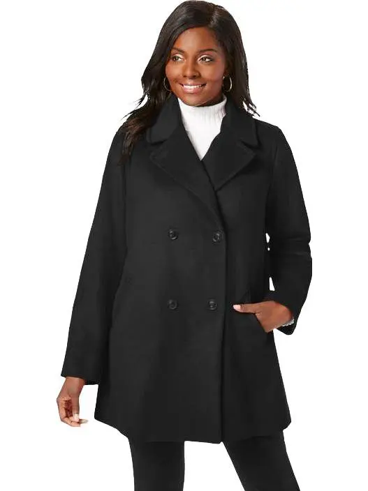 JESSICA LONDON A-line Wool Blend Pea Coat - Black