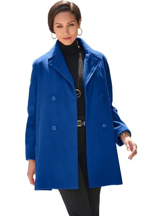 JESSICA LONDON A-line Wool Blend Pea Coat - Dark Sapphire