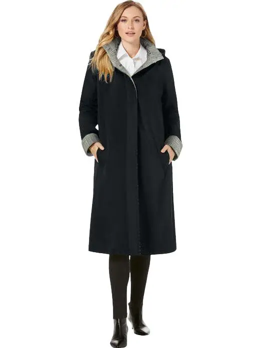 JESSICA LONDON Hooded Raincoat - Black Ivory Glen Plaid