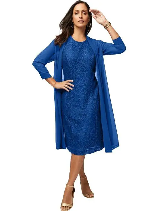 JESSICA LONDON 2-piece Lace Jacket Dress - Dark Sapphire