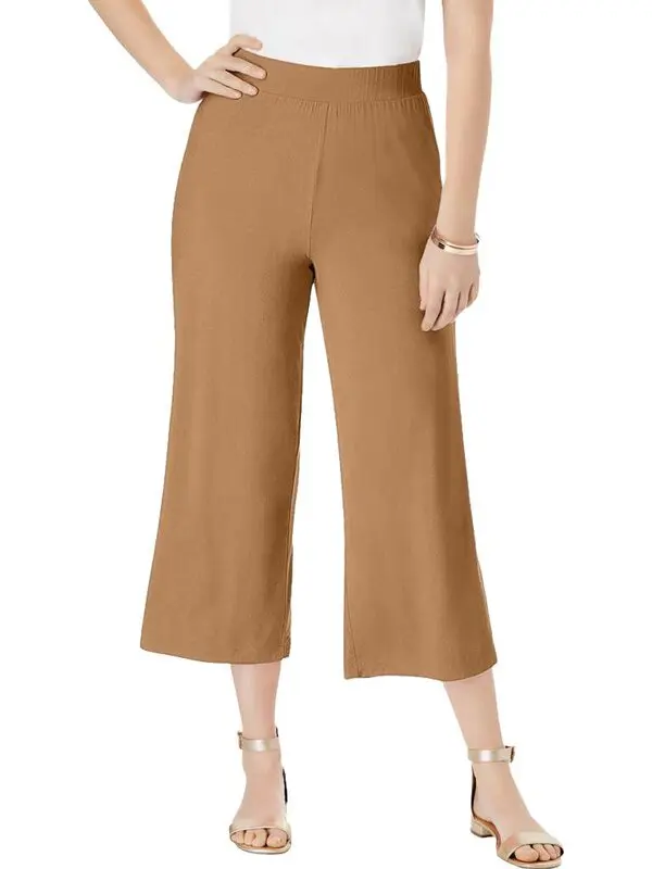 JESSICA LONDON Stretch Knit Cropped Wide Leg Pants - Brown Maple
