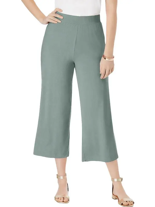JESSICA LONDON Stretch Knit Cropped Wide Leg Pants - Grey Spruce